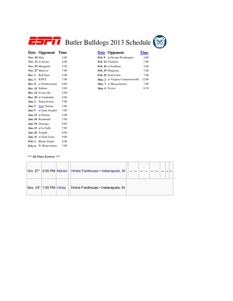 Butler Bulldogs 2013 Schedule | PDF | Art