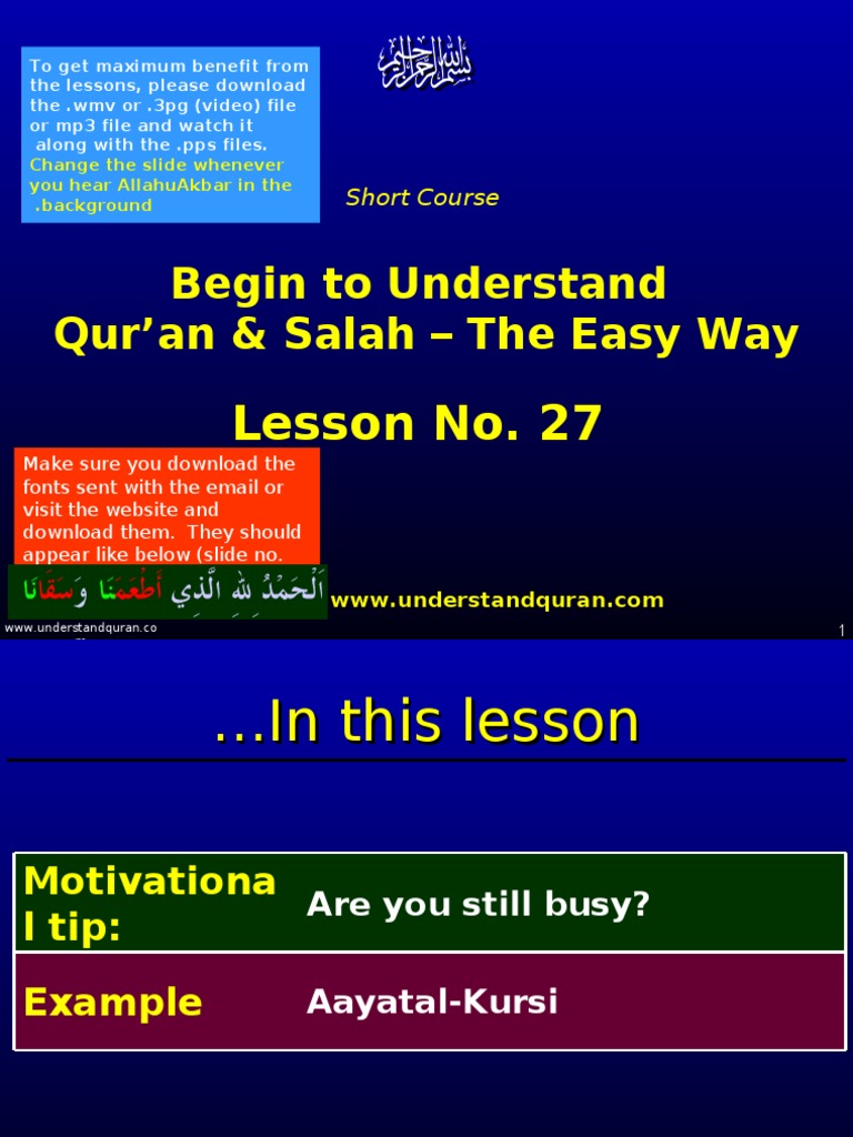 Begin To Understand Qur'an & Salah - The Easy Way: Lesson No. 27 ...