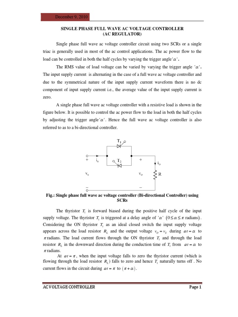 Single Phase Full Wave Ac Voltage Controller | PDF | Root Mean Square | Rectifier