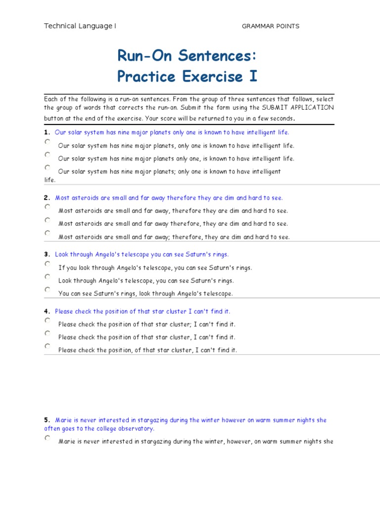 Run on Sentences Exercise | Night Sky | Milky Way