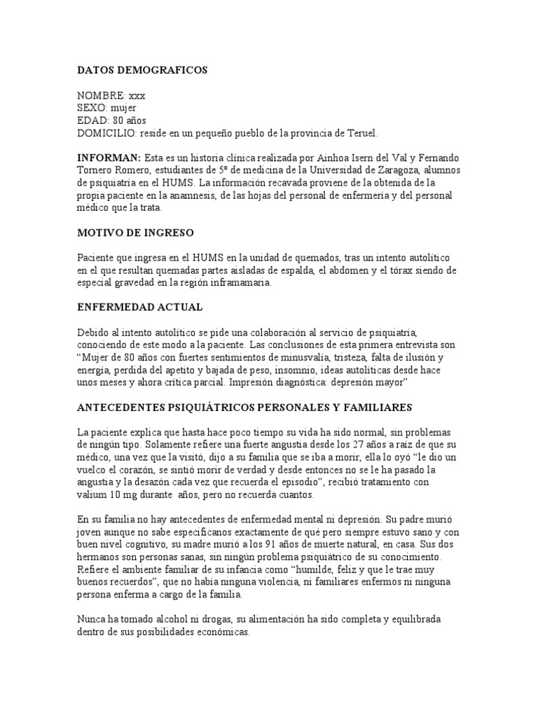 Historia clínica de una mujer de 80 años ingresada tras un intento ...