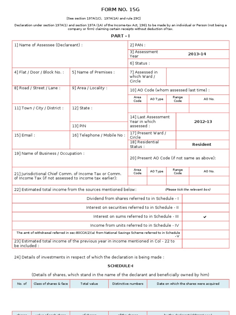 New Form No 15G | PDF | Income Tax In The United States | Dividend