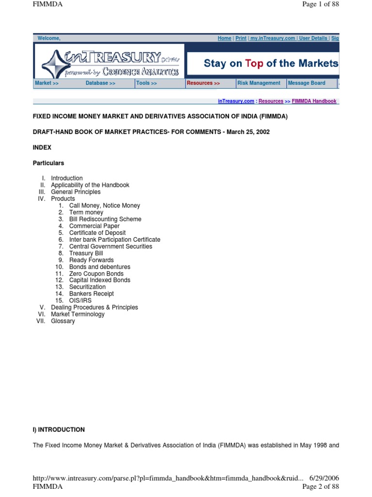 FIMMDA Market Practices Handbook | PDF | Securitization | Bonds (Finance)