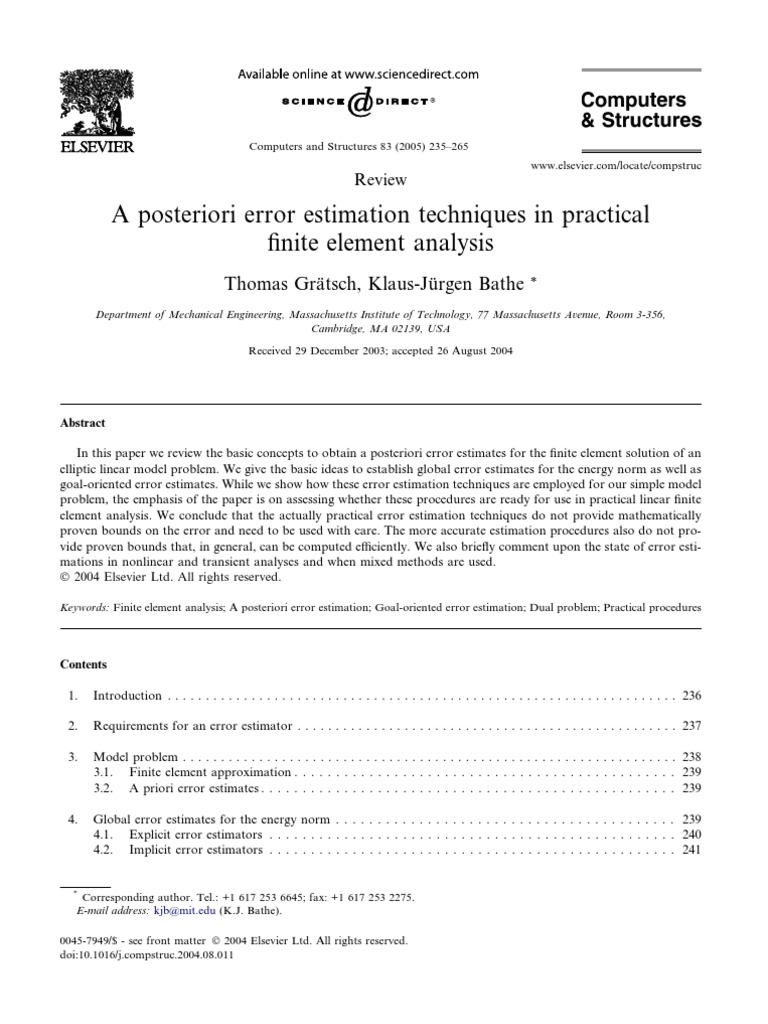 A Posteriori Error Estimation Techniques In Practical Finite Element Analysis Pdf Finite