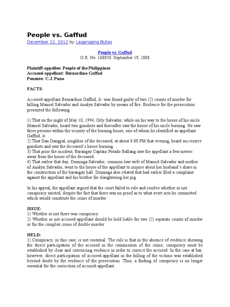 People vs. Gaffud | PDF | Conspiracy (Criminal) | Murder
