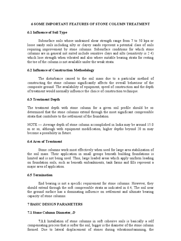 6 Some Important Features of Stone Column Treatment | PDF | Column | Soil