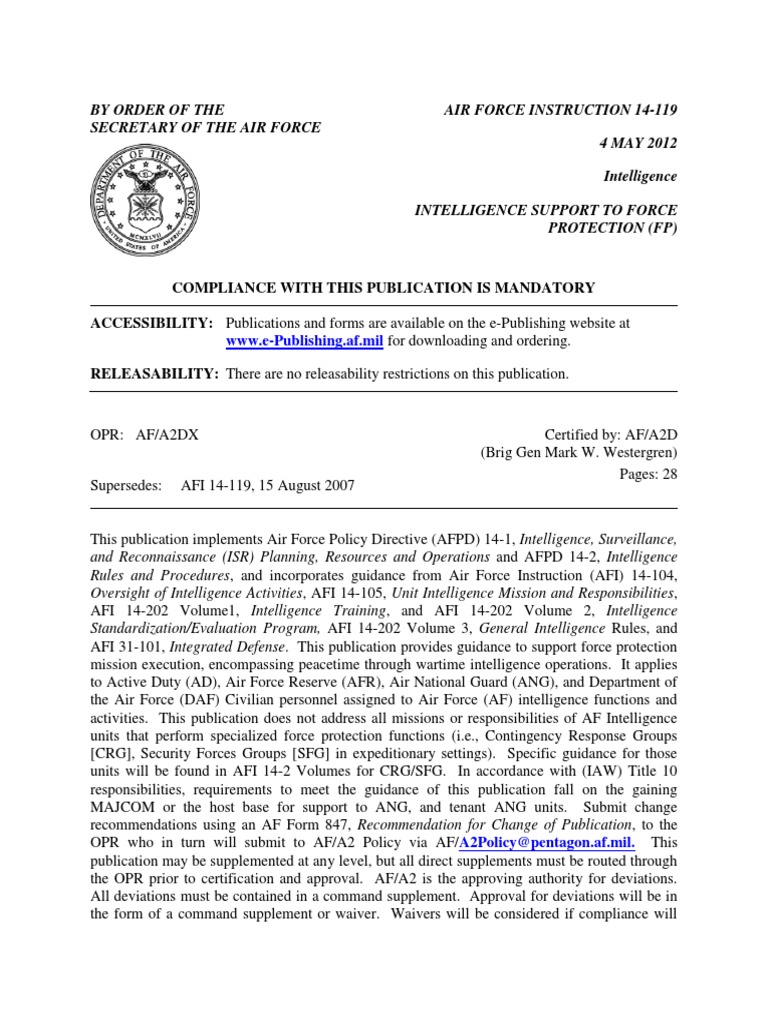 Afi 14-119 | PDF | Military Intelligence | United States Air Force