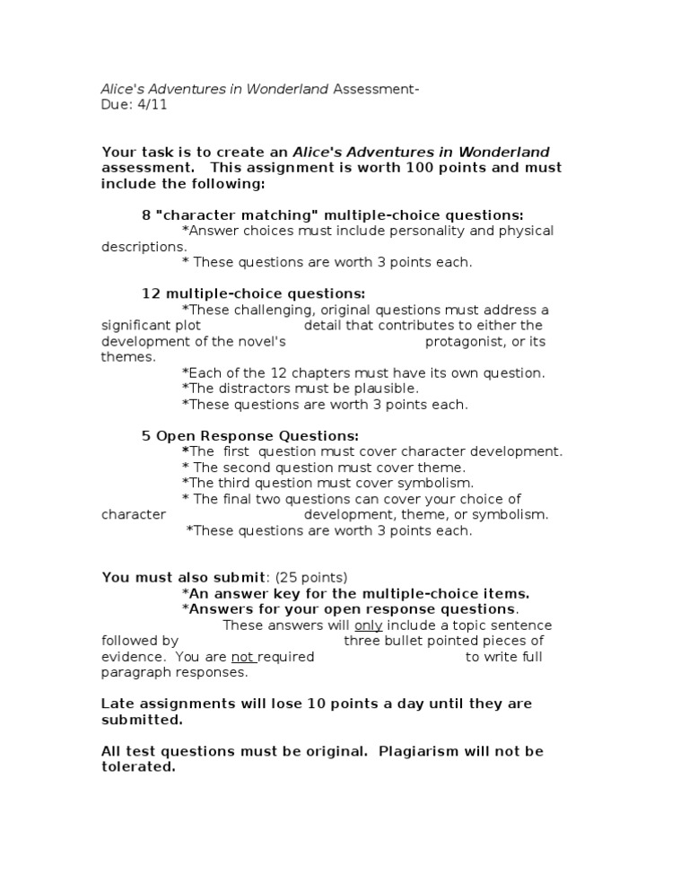 Alice's Adventures Assessment Guide | PDF
