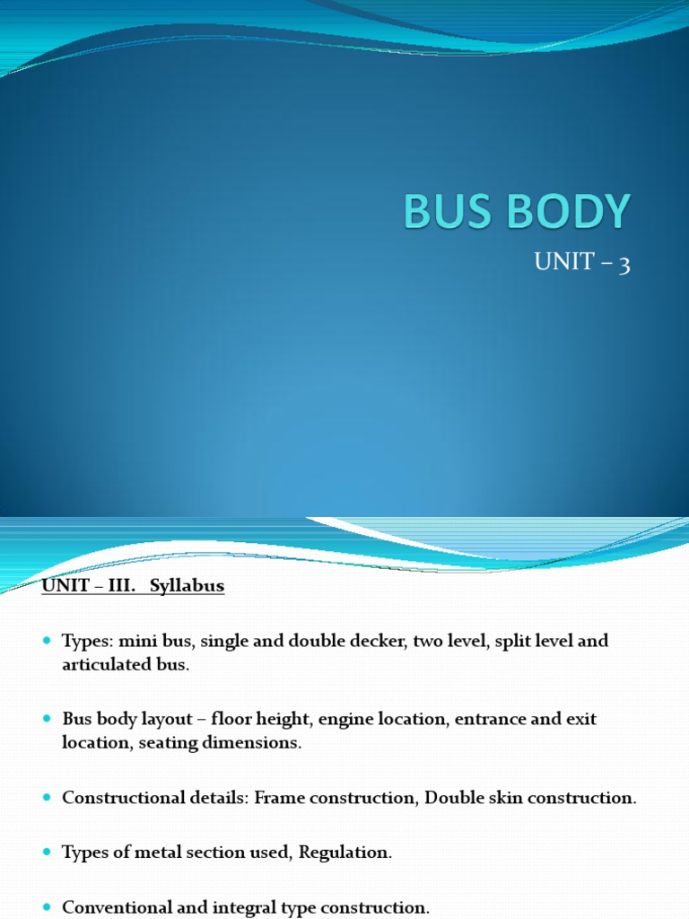 Bus Body Types and Construction Details | PDF | Bus | Sheet Metal