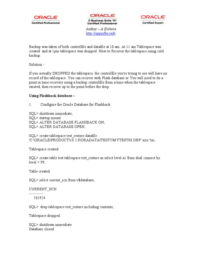 4 Recover The Tablespace From Flashback Database | PDF | Oracle Database | Data Management Software
