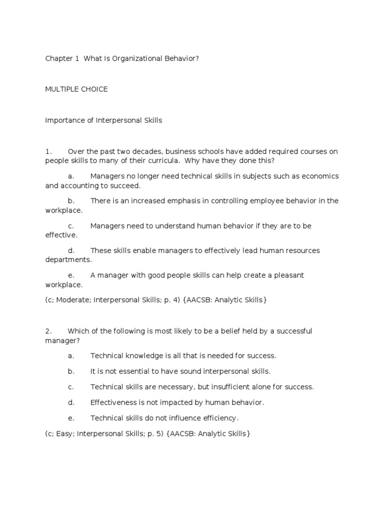 Organizational Behavior Test bank Robbins chapter 1 | Sociology ...
