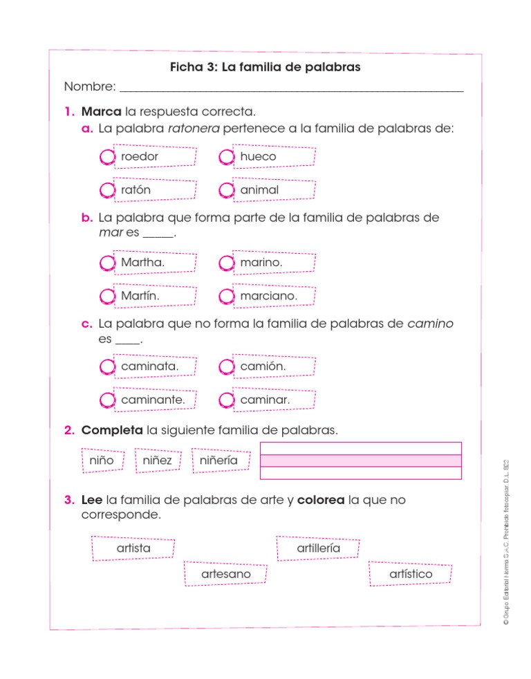 Actividades de Familias de Palabras | PDF