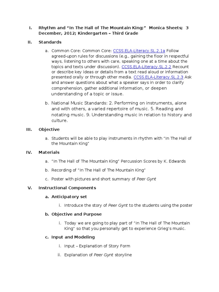 Body Percussion for Peer Gynt's Music | PDF | Common Core State ...