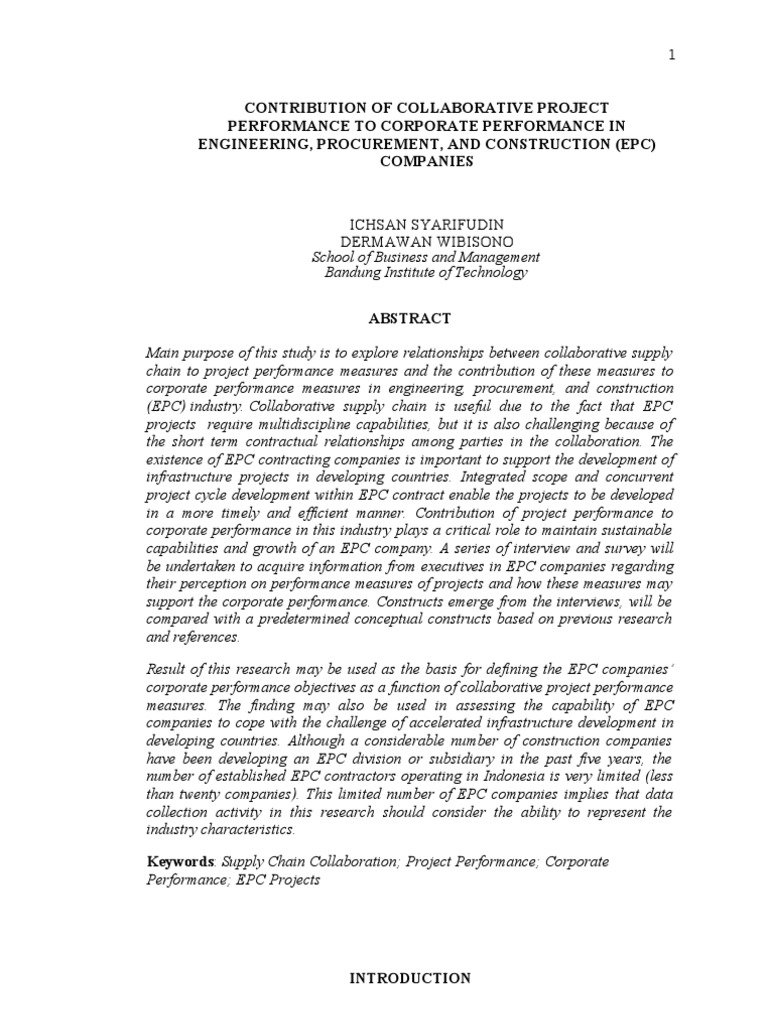 Contribution of Collaborative Project Performance To Corporate Performance in Engineering ...