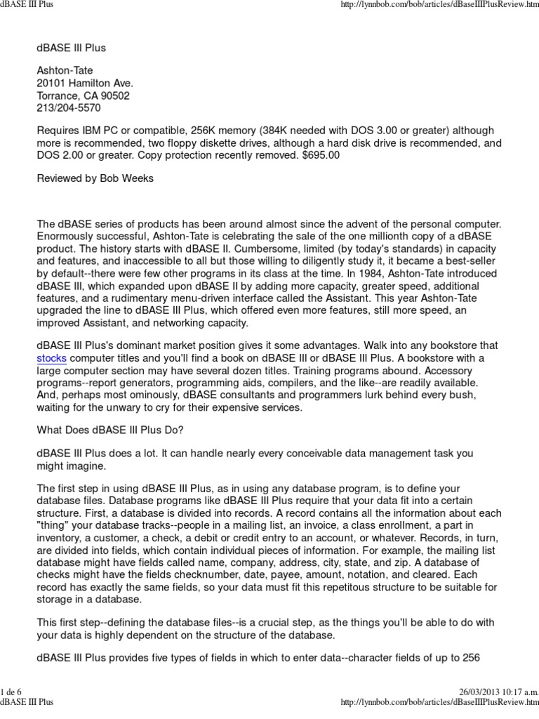 Dbase III Plus | PDF | Databases | Database Index