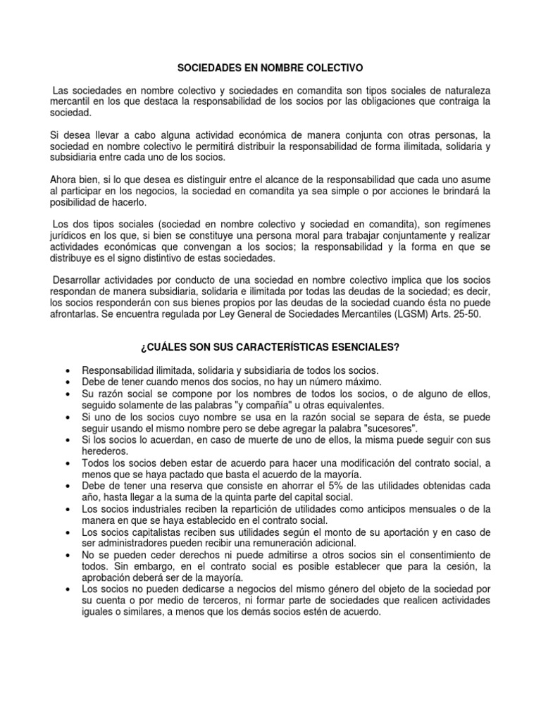 Sociedades en Nombre Colectivo | PDF | Sociedad de responsabilidad limitada | Liquidación