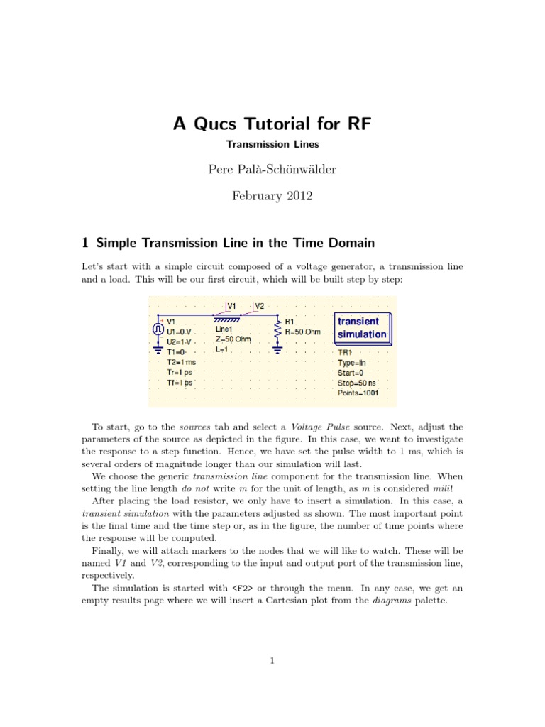 Qucs RF Tutorial: Transmission Lines | PDF | Electrical Impedance | Transmission Line