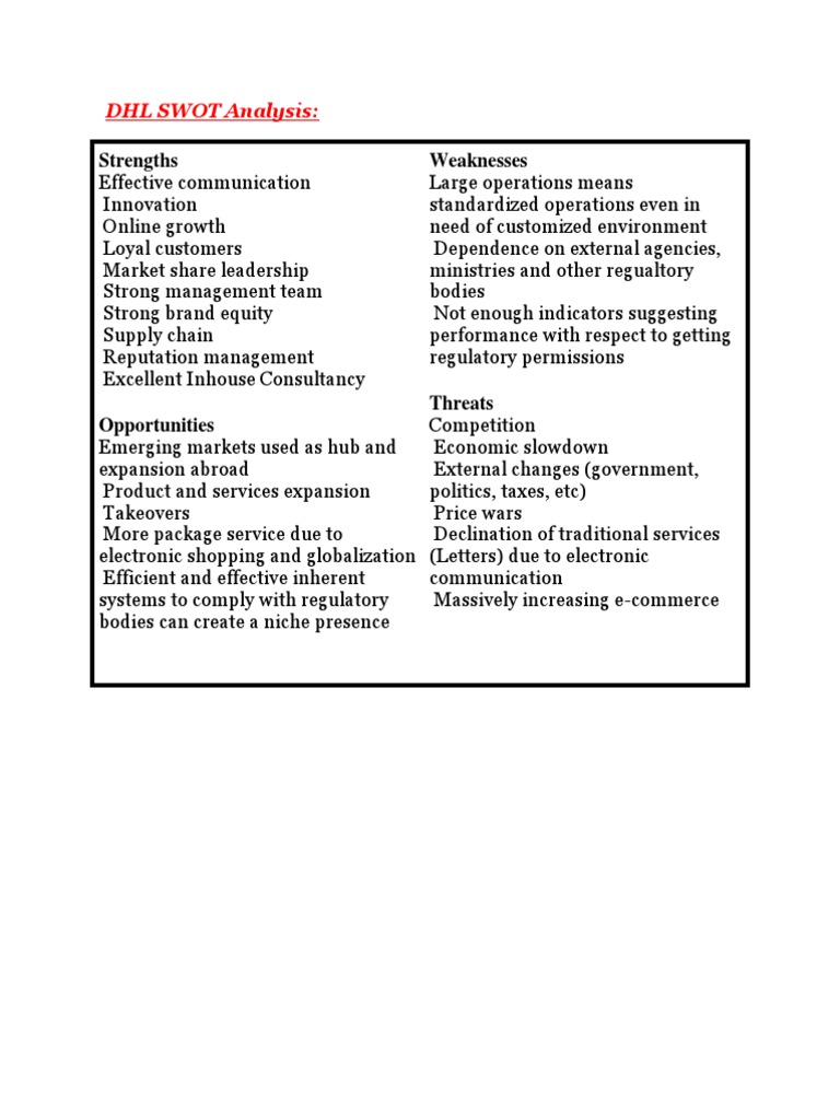 DHL Swot Analysis | PDF | Innovation | Swot Analysis