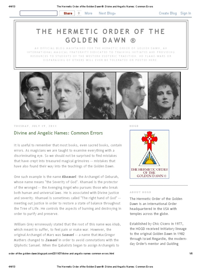 The Hermetic Order of The Golden Dawn ® - Divine and Angelic Names ...