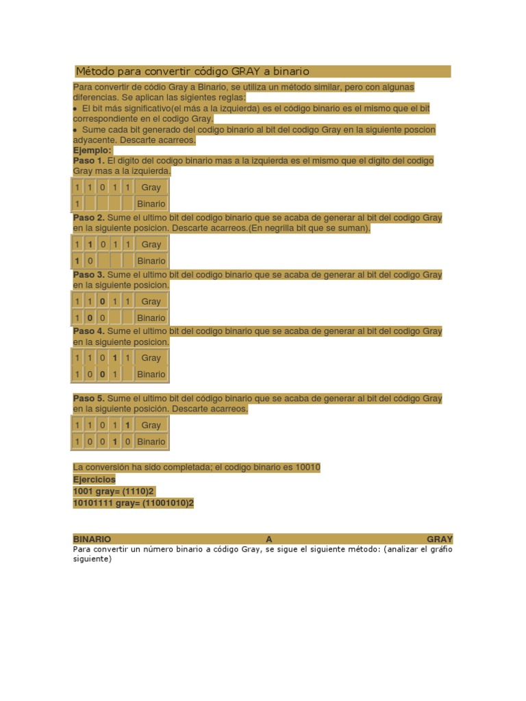 Método para Convertir Código GRAY A Binario | PDF