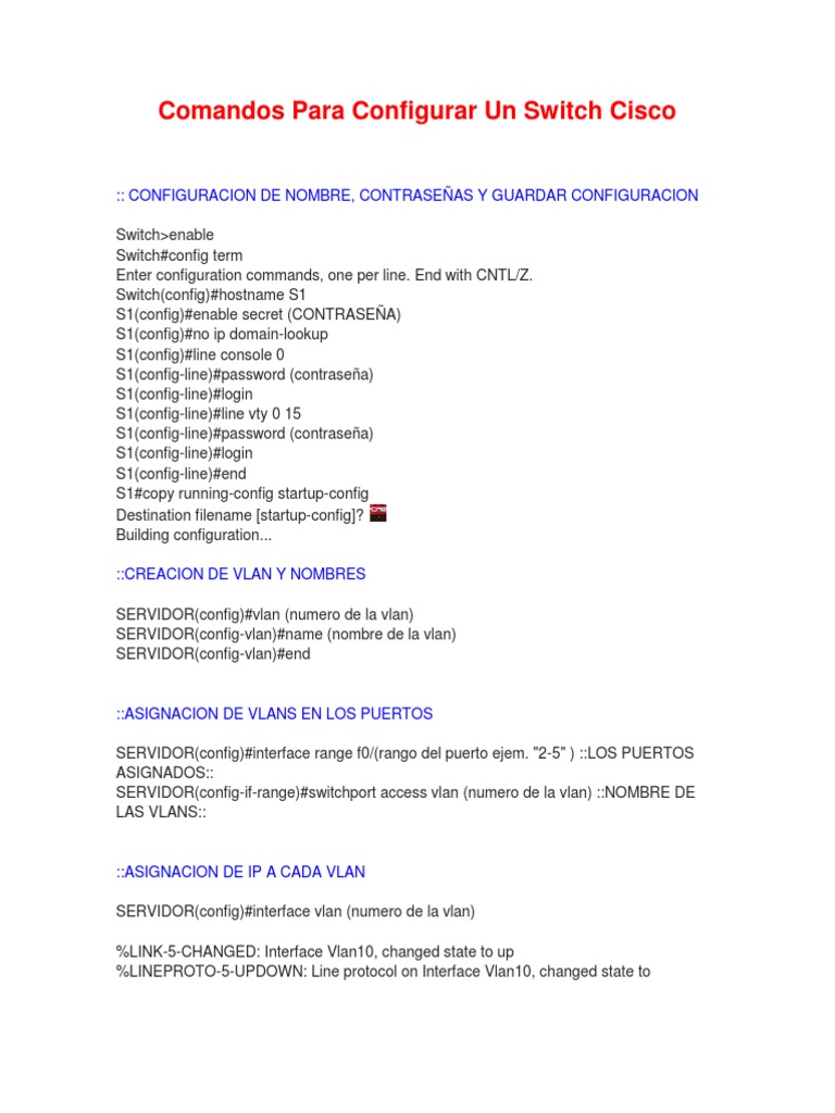 Comandos para Configurar Un Switch Cisco | Enrutador (Computación ...