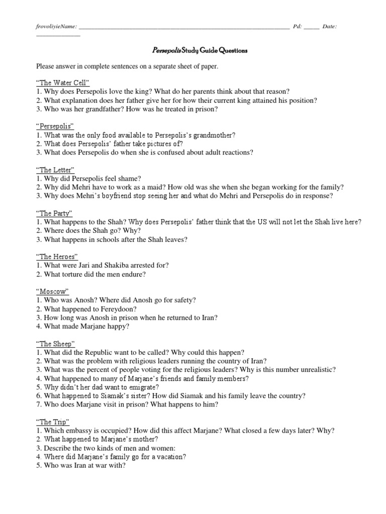 Persepolis Study Guide Questions | PDF | Violence