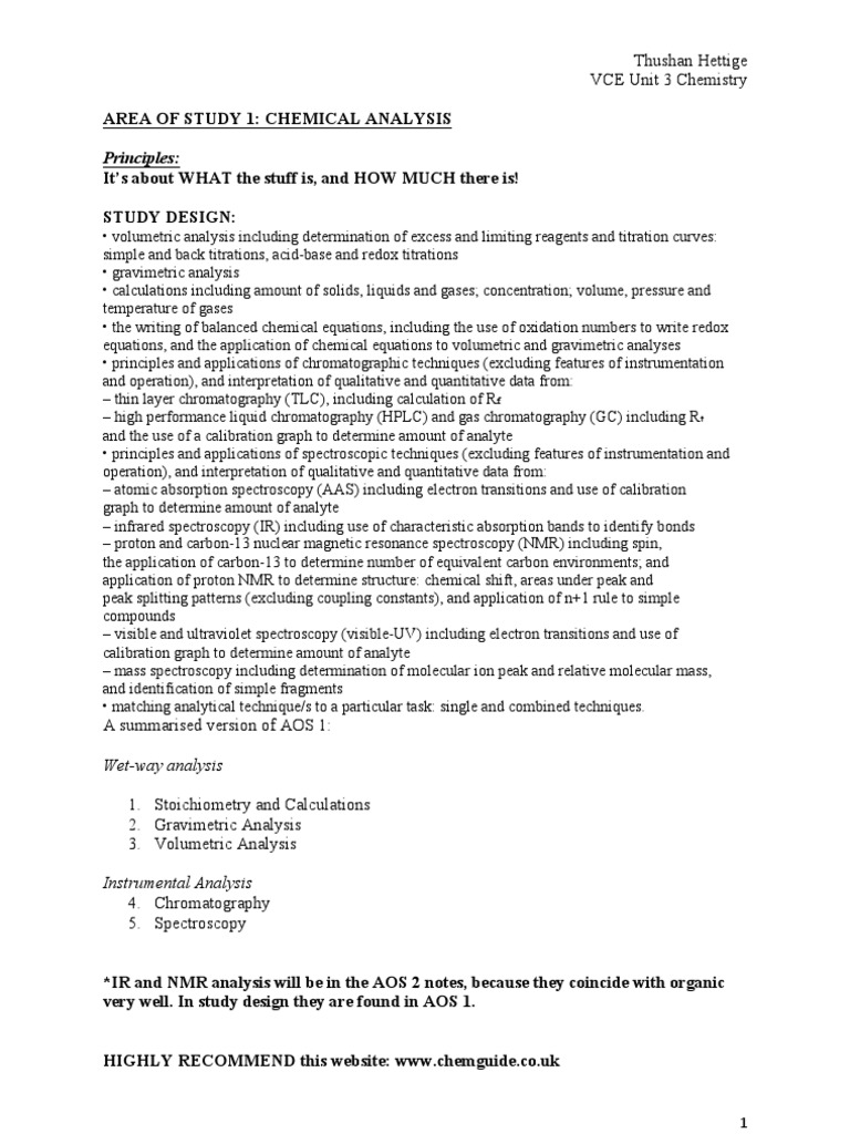 VCE Unit 3 Chemistry: Chemical Analysis Guide | PDF | Chromatography ...