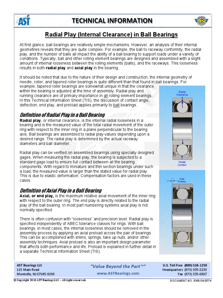 Radial Play Internal Clearance of Ball Bearings - Technical Information ...