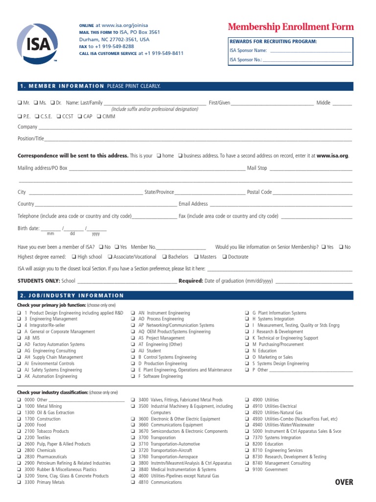 Membership Enrollment Form: 1.member Information Pleaseprintclearly ...