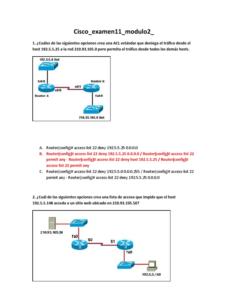 Configuración y aplicación de ACL estándar y extendida para control de acceso a redes | PDF ...