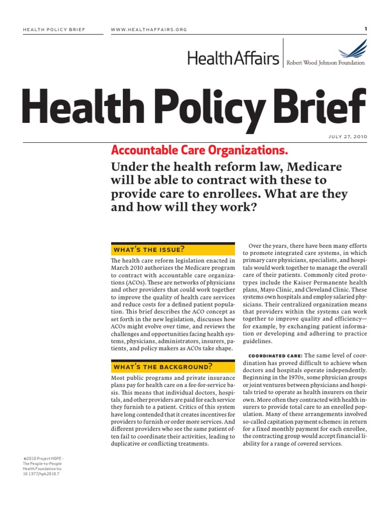Health Policy Brief: Accountable Care Organizations | PDF | Medicare ...