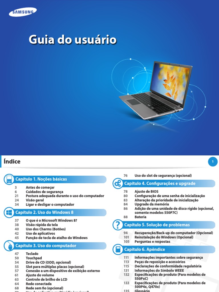 Manual Notebook Samsung e Win8 | PDF | Microsoft Windows | USB