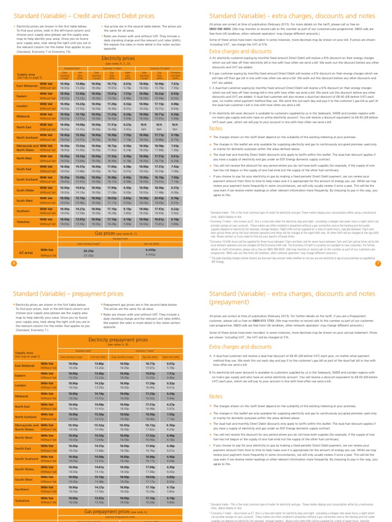EDF Energy Standard Variable Tariff Prices | PDF | Value Added Tax ...