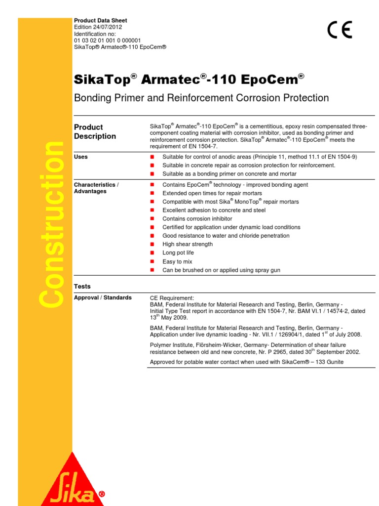SikaTop Armatec 110 EpoCem PDS | PDF | Corrosion | Concrete