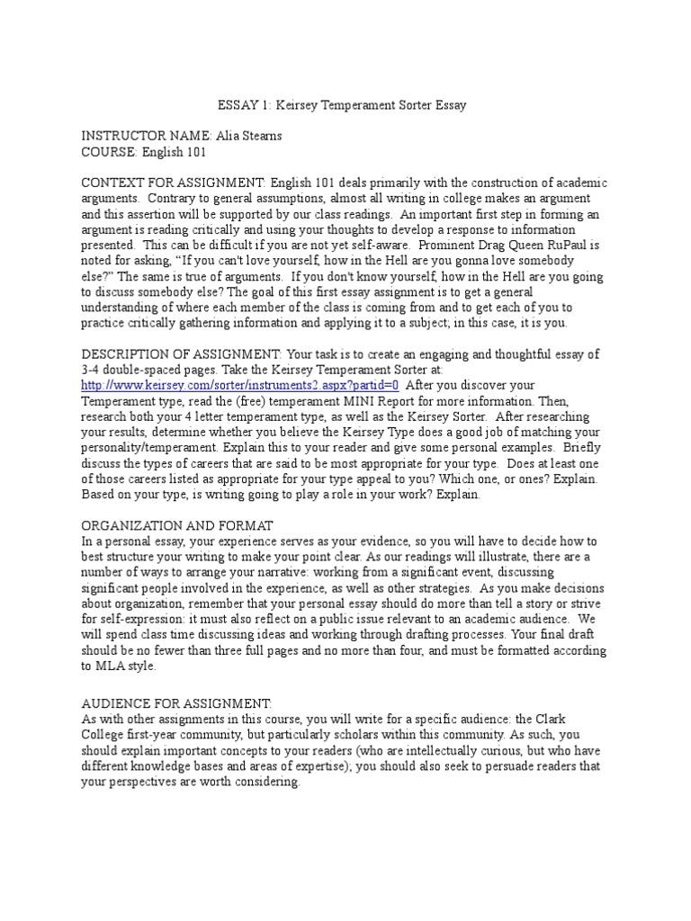 ENG 101 Essay #1 Assignment | PDF | Essays | Argument