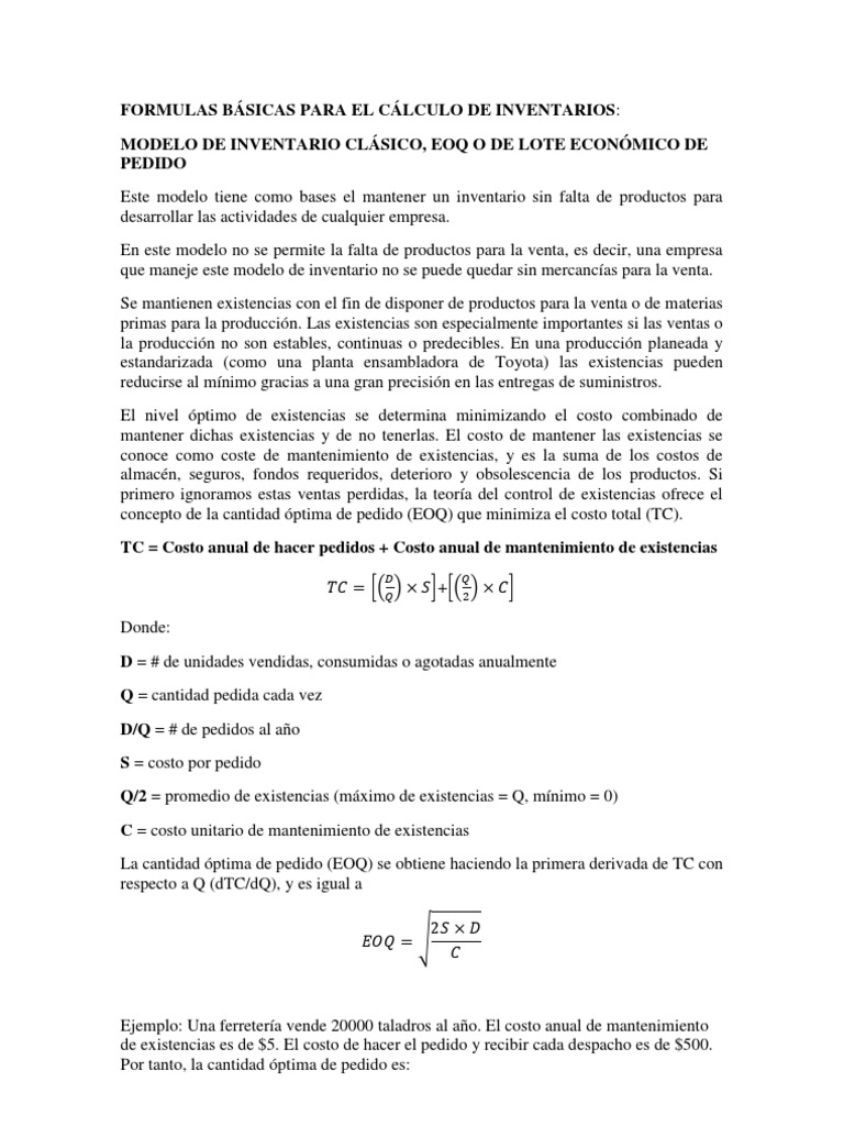 Formulas Básicas para El Cálculo de Inventarios | Inventario | Ciencias ...
