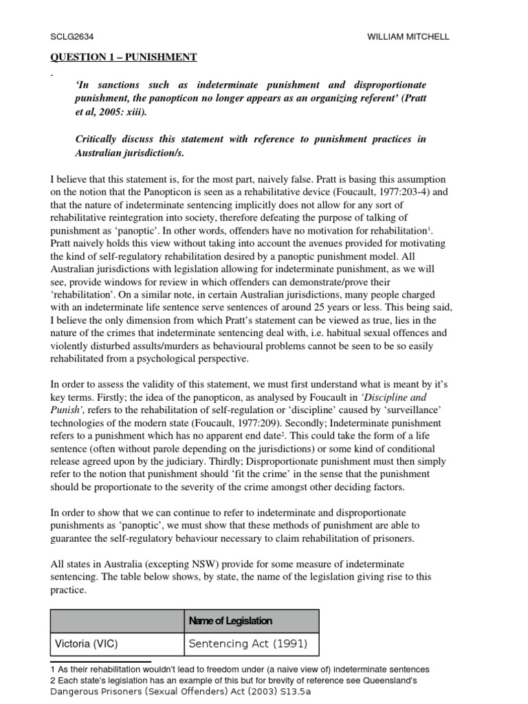 Question 1 - Punishment | PDF | Mandatory Sentencing | Crime & Violence