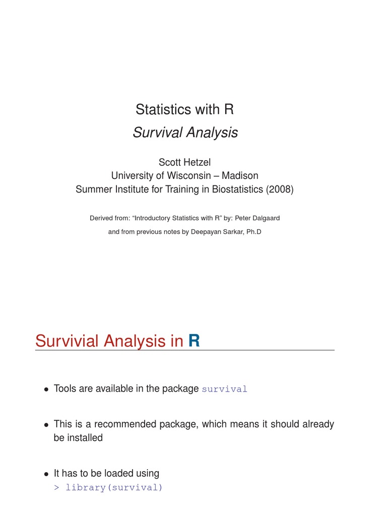 Statistics With R Survival Analysis | PDF | Statistical Analysis | Teaching Mathematics