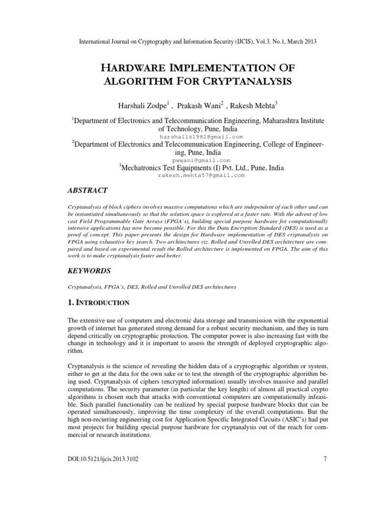 Hardware Implementation of Algorithm For Cryptanalysis | PDF ... Hardware Implementation of Algorithm For Cryptanalysis | PDF ...