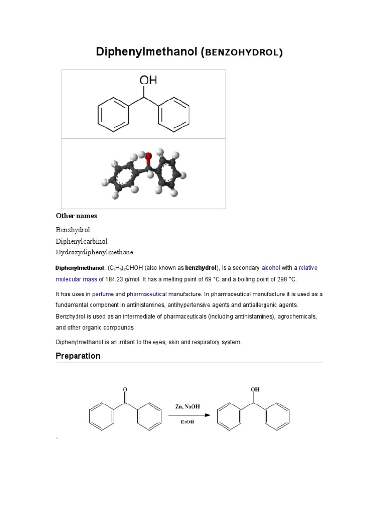 Diphenylmethanol.doc | Alcohol | Sodium | Free 30-day Trial | Scribd