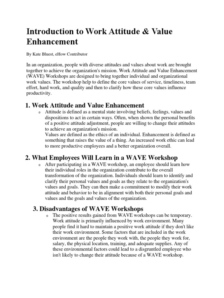 Introduction To Work Attitude and Values Enhancement | PDF | Attitude ...