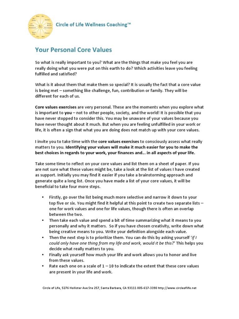 Personal Core Values | PDF