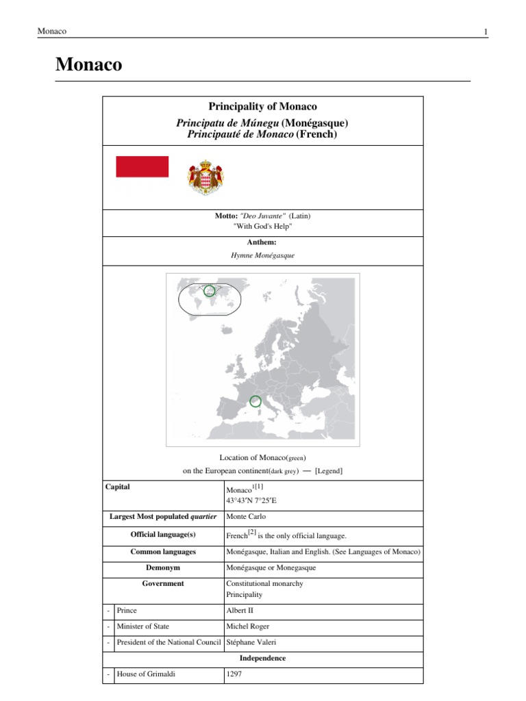 Monaco: Principatu de Múnegu Principauté de Monaco | PDF | Monaco