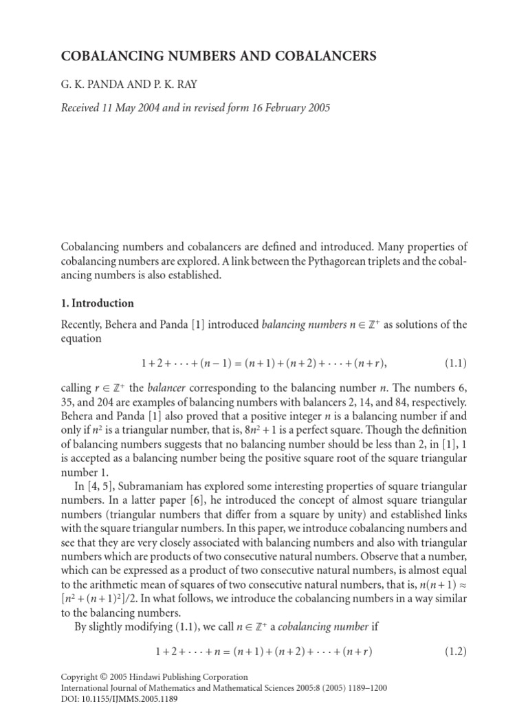 Cobalancing Numbers and Cobalancers | PDF