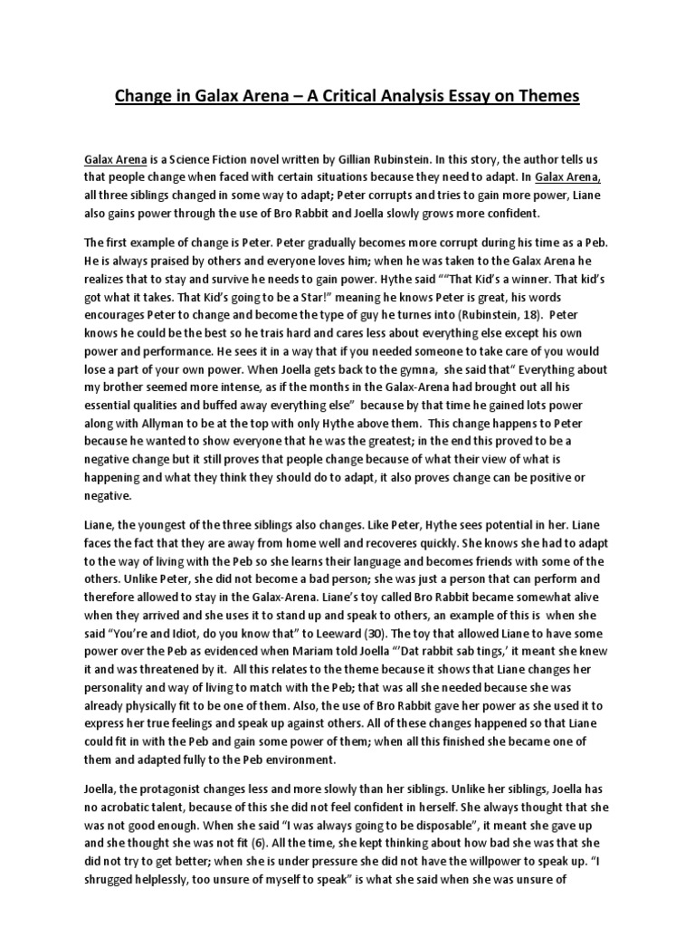 Galax Arena Theme Analysis Essay | PDF | Syntax | Argument
