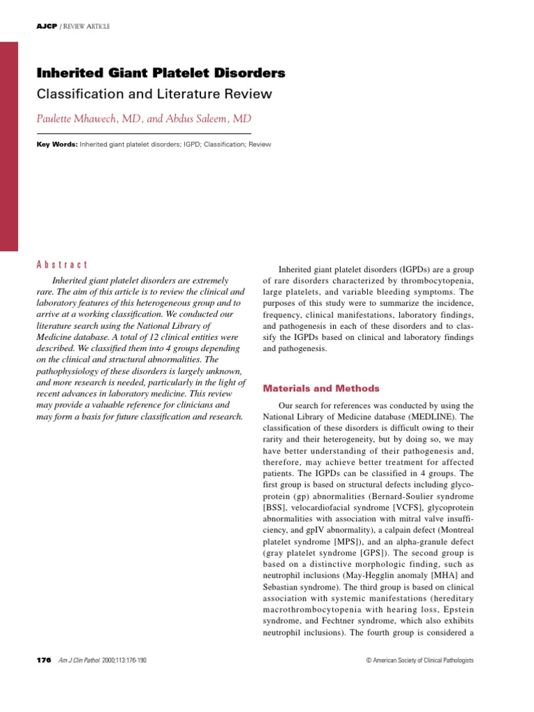 Inherited Giant Platelet Disorders PDF | Download Free PDF | Platelet | Coagulation