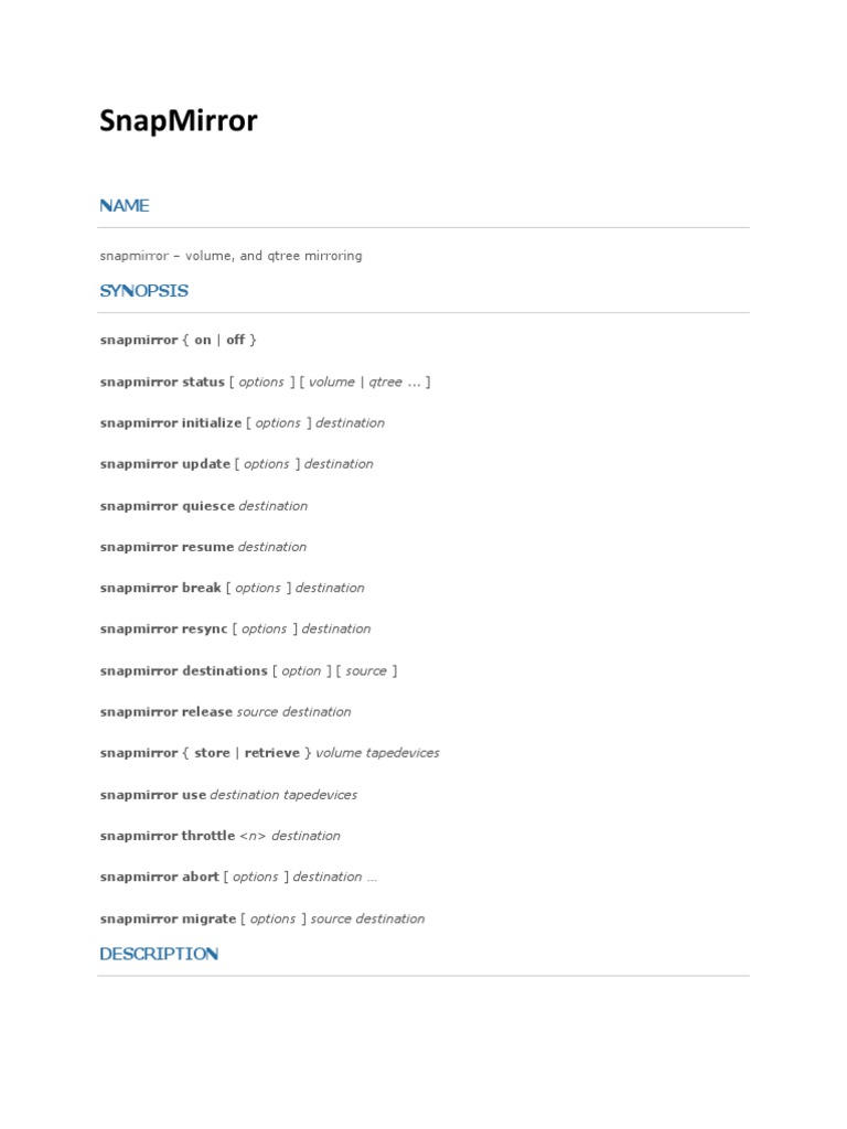 Snapmirror: Snapmirror - Volume, and Qtree Mirroring | PDF ...