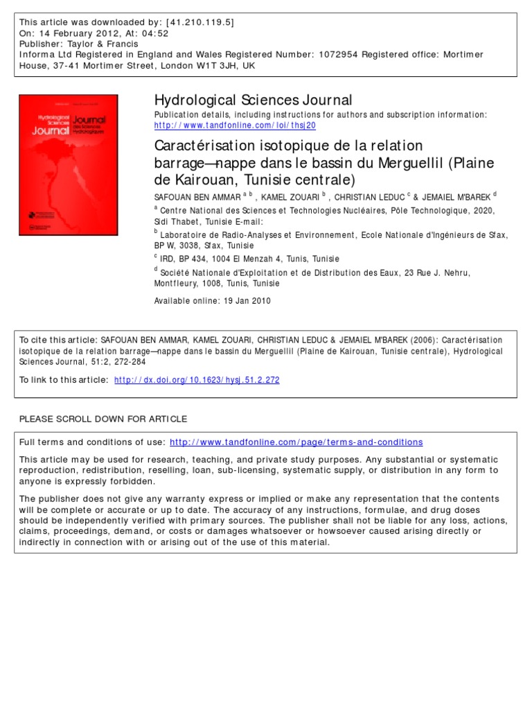 Hydrological Sciences Journal | PDF | Dam | Earth Sciences