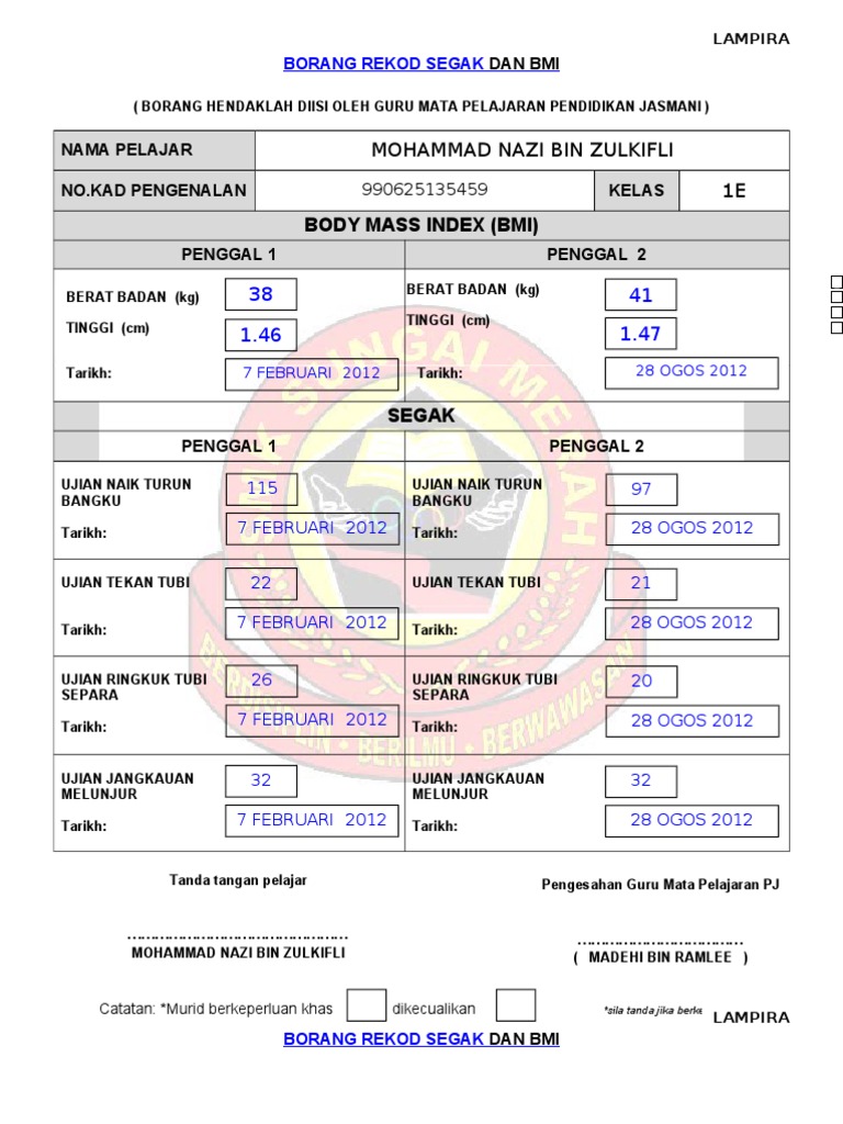 Borang Rumusan Segak Dan Bmi A | PDF
