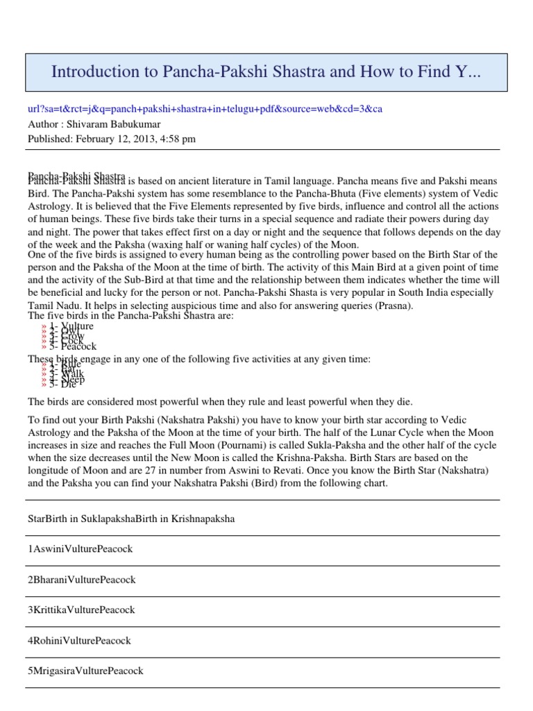 Introduction to Pancha-Pakshi Shastra and How to Find Y..